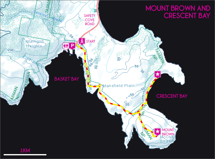 Mount Brown & Crescent Bay Map – TasTrails.com